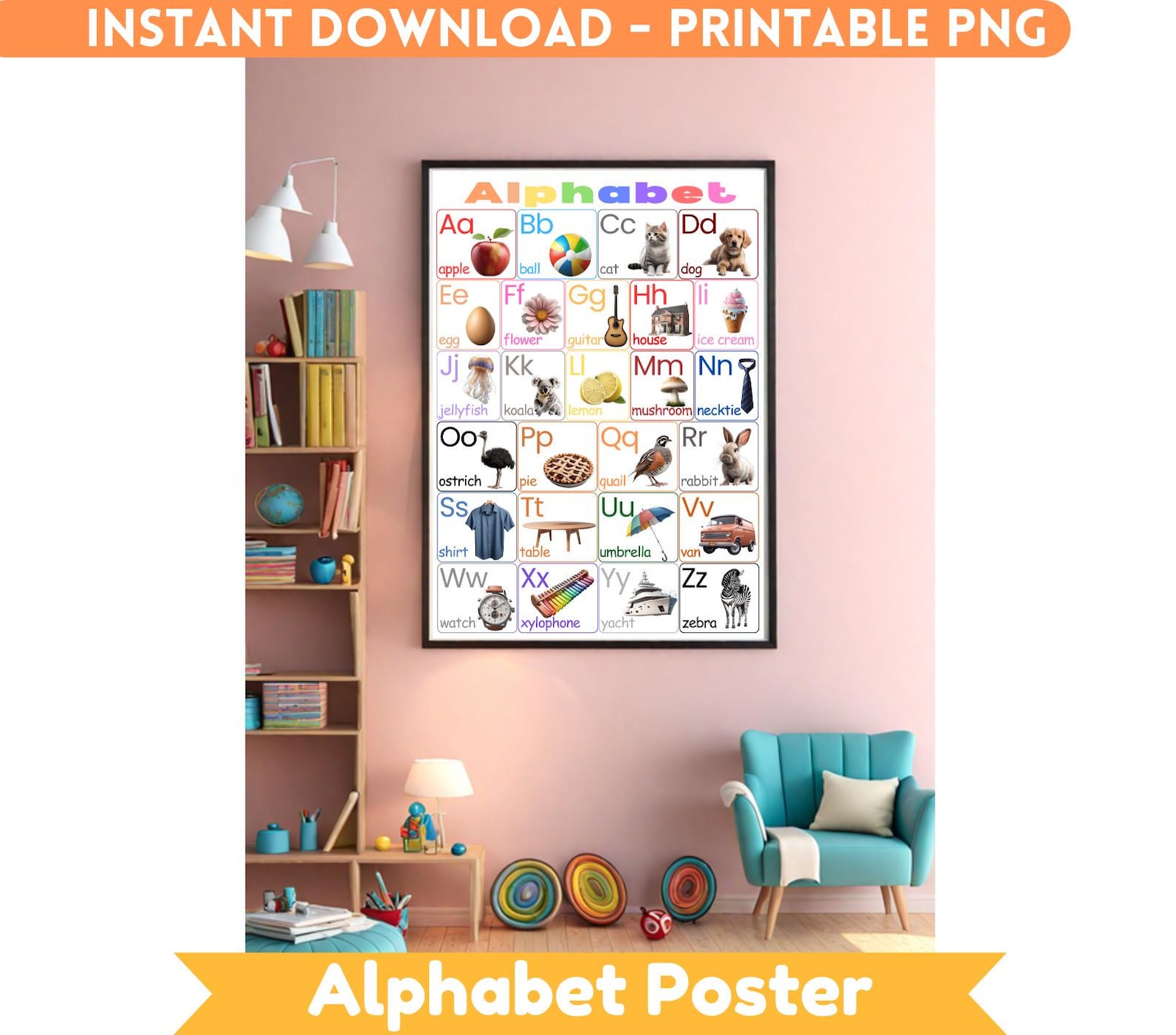 Alphabet Poster Printable Capital Letter Small Letter Educational ...
