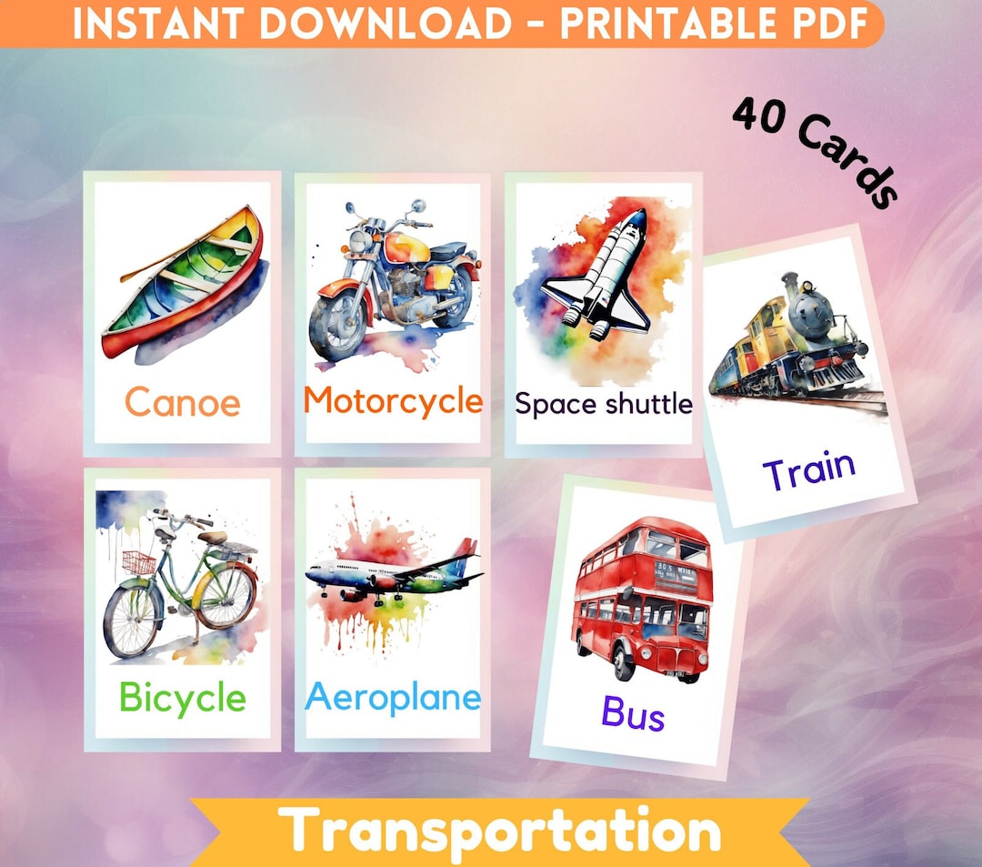 Transportation Flashcard Printable Vehicle Flash Card Homeschooling ...