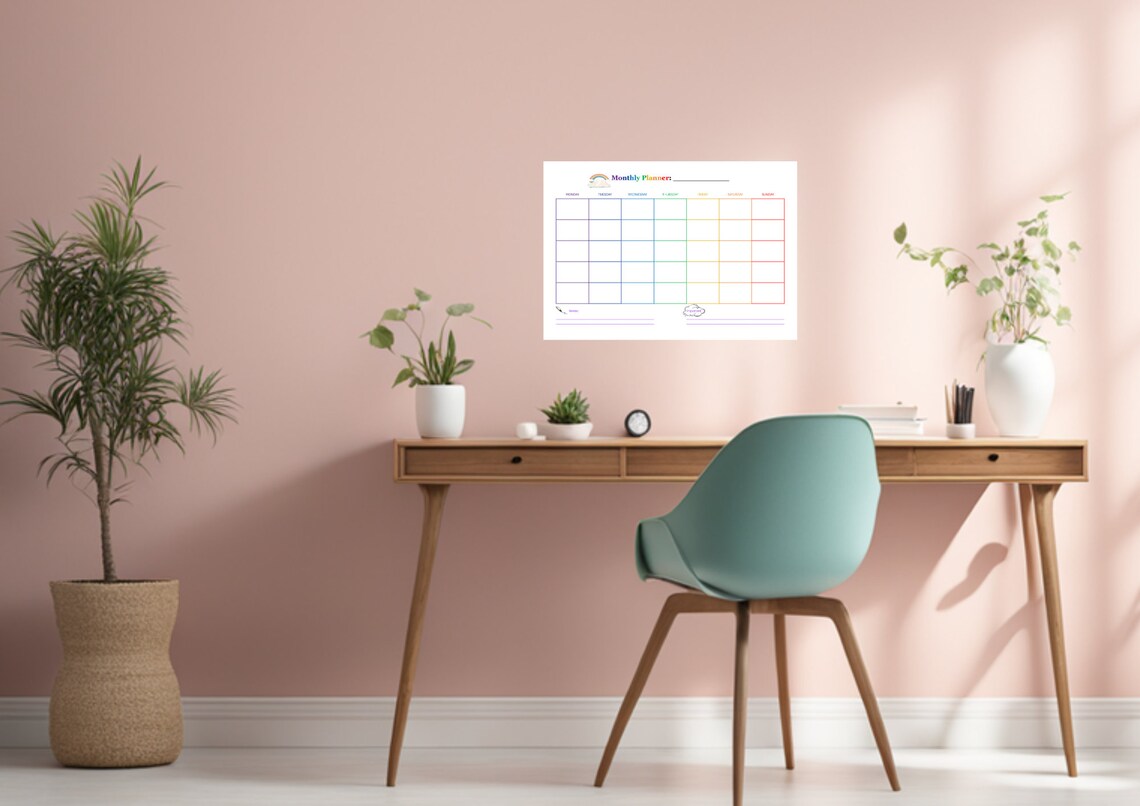 Undated Monthly Calendar Printable Blank Rainbow Monthly Planner ...