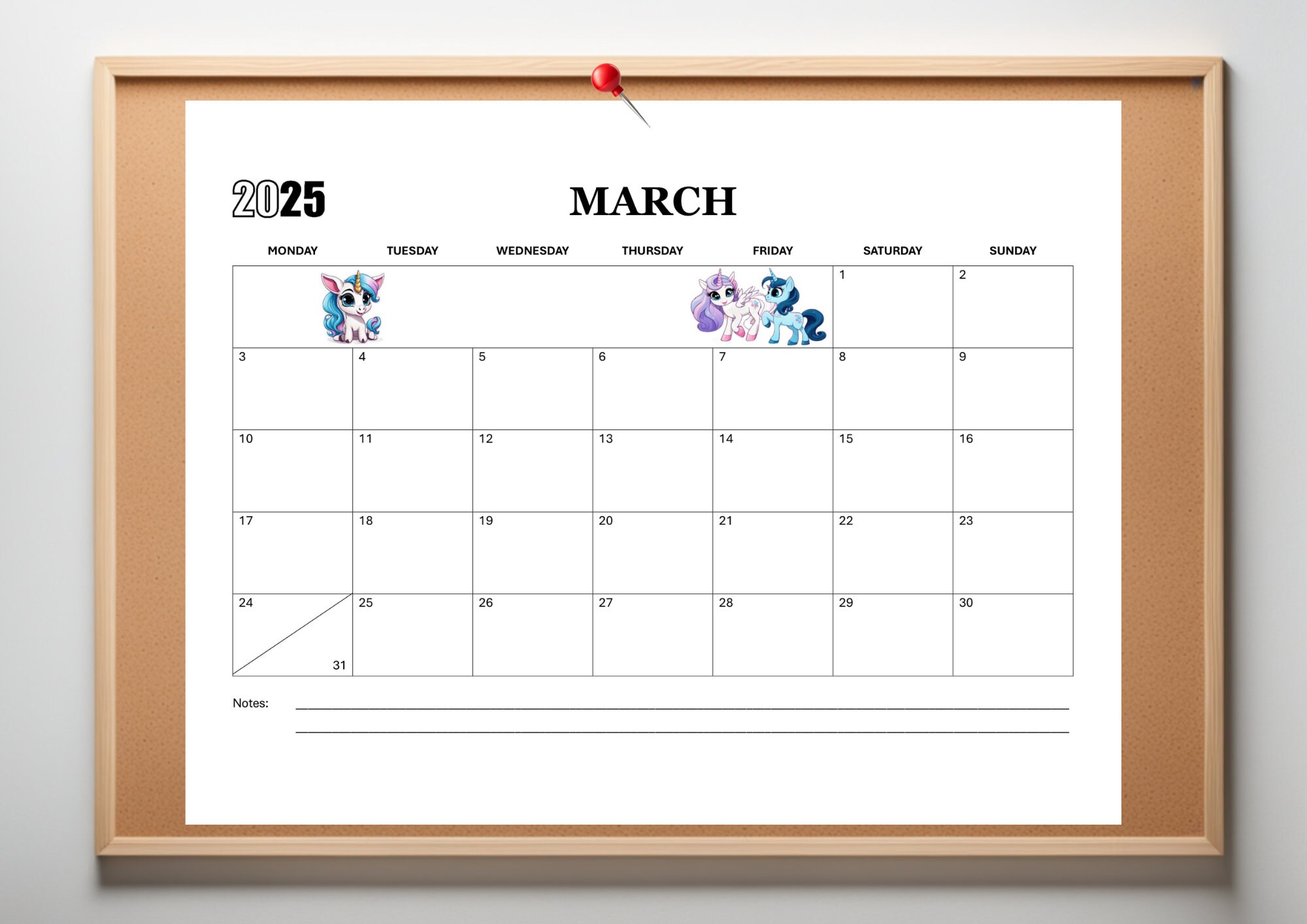 2025 Monthly Calendar Printable Children Unicorn Monthly Planner 2025 ...