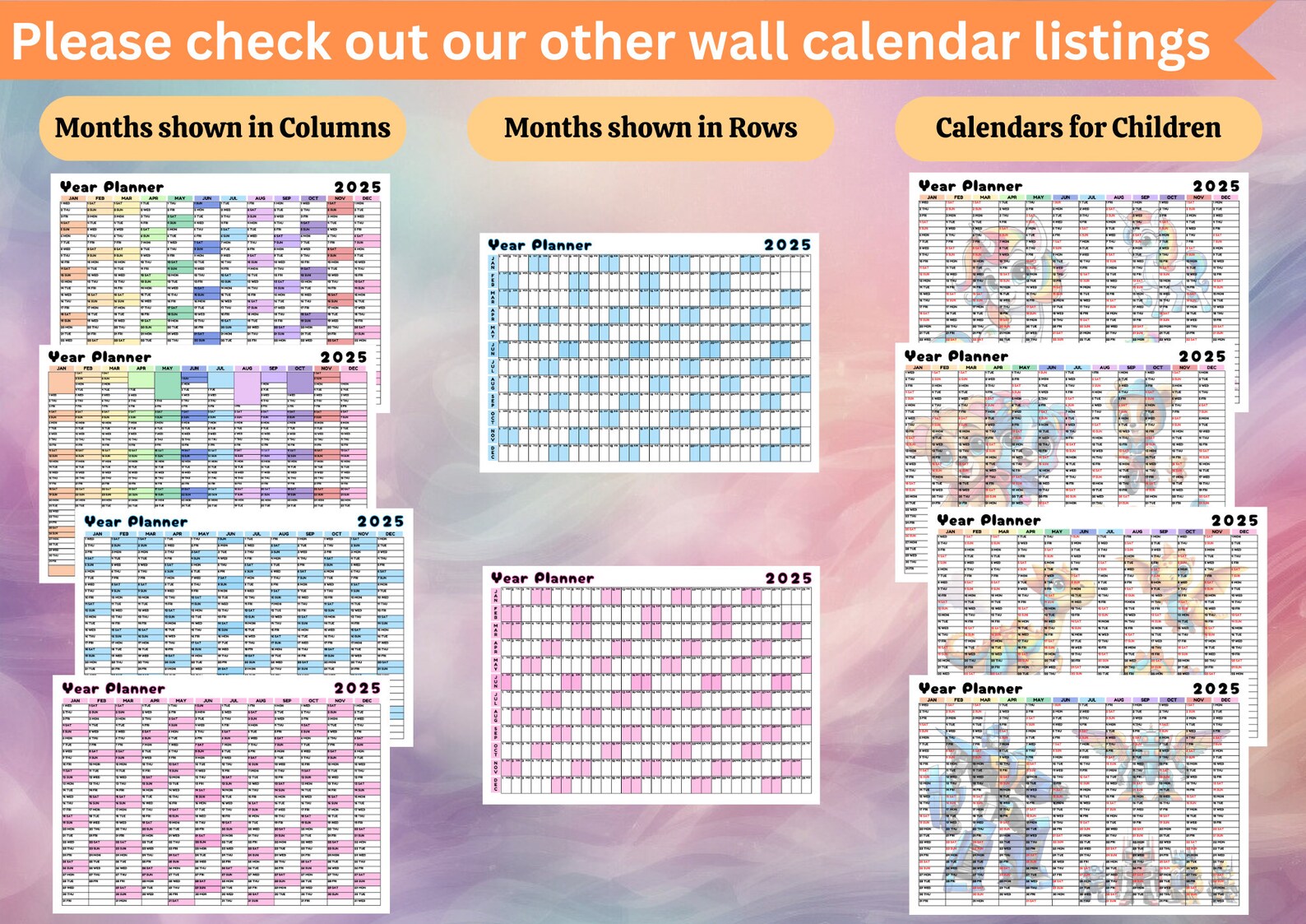 2025 Giant Wall Planner Printable 2025 Full Year Wall Calendar Rainbow ...
