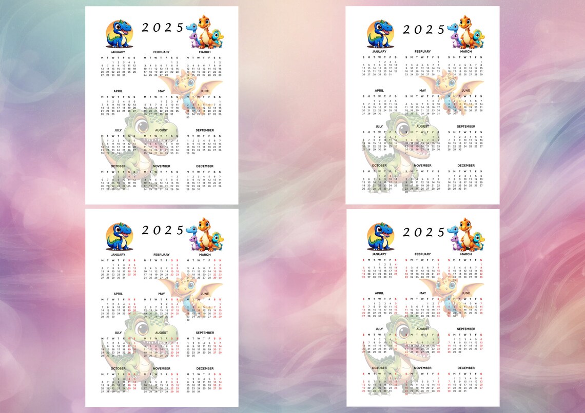 Year 2025 Annual Calendar Printable Cute Dinosaur Yearly Planner 2025 ...