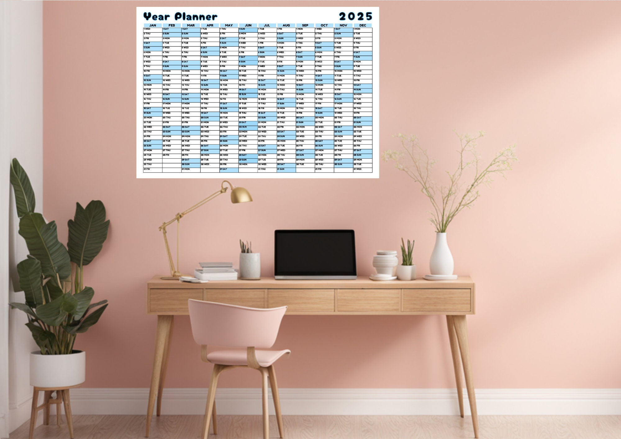 2025 Giant Wall Planner Printable 2025 Full Year Large Wall Calendar ...