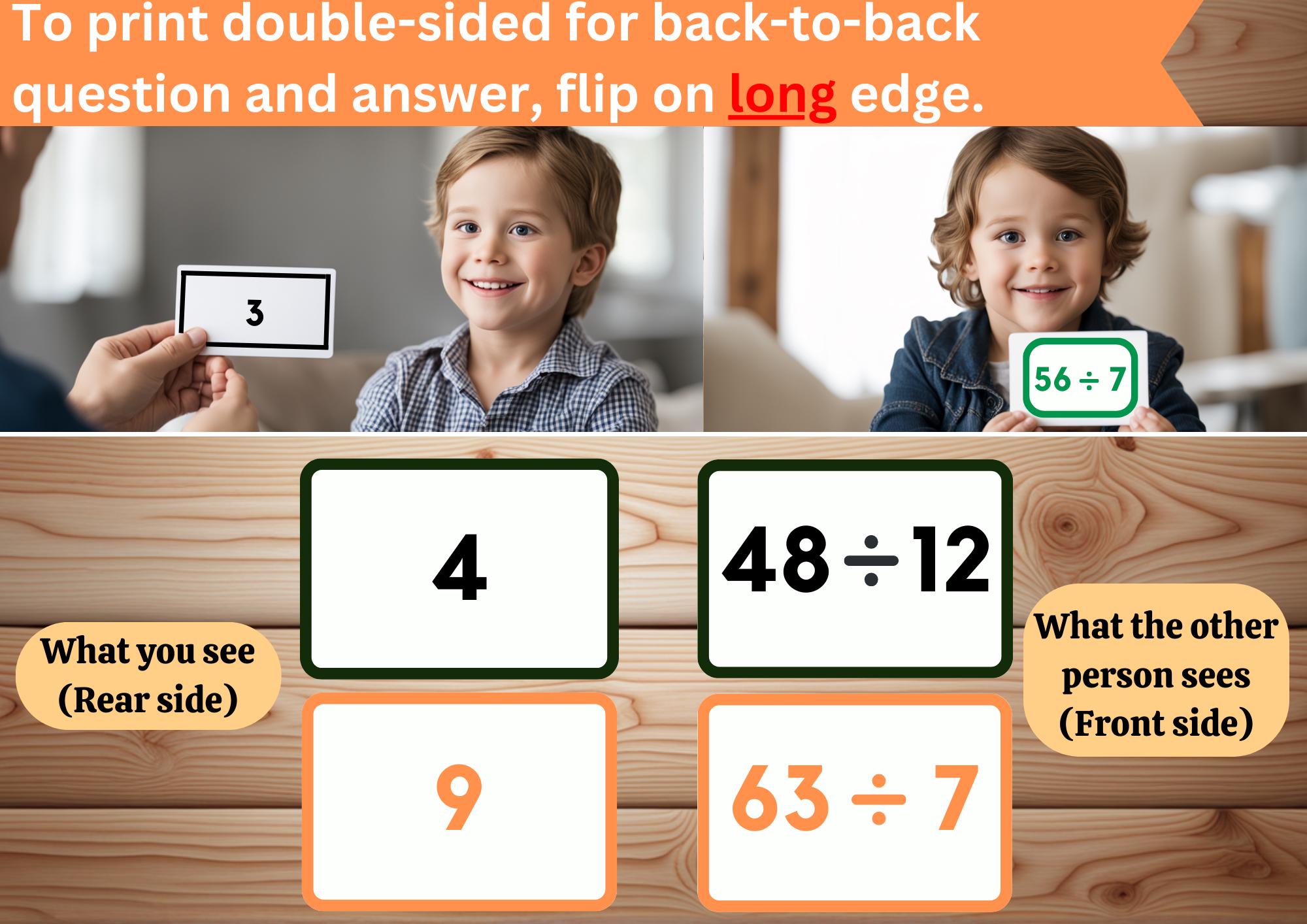 Division Flash Card Printable Divide Flashcard Homeschool Montessori ...