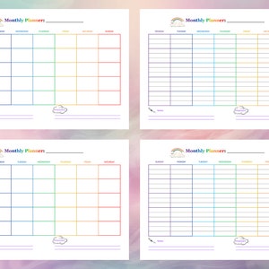 Undated Monthly Calendar Printable Blank Rainbow Monthly Planner ...