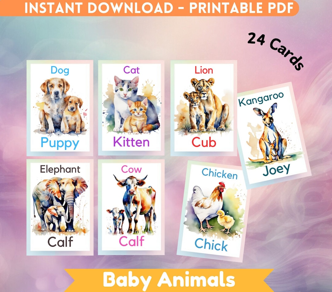 Parent Baby Animal Flashcard Printable Cute Animal Infant Flash Card ...