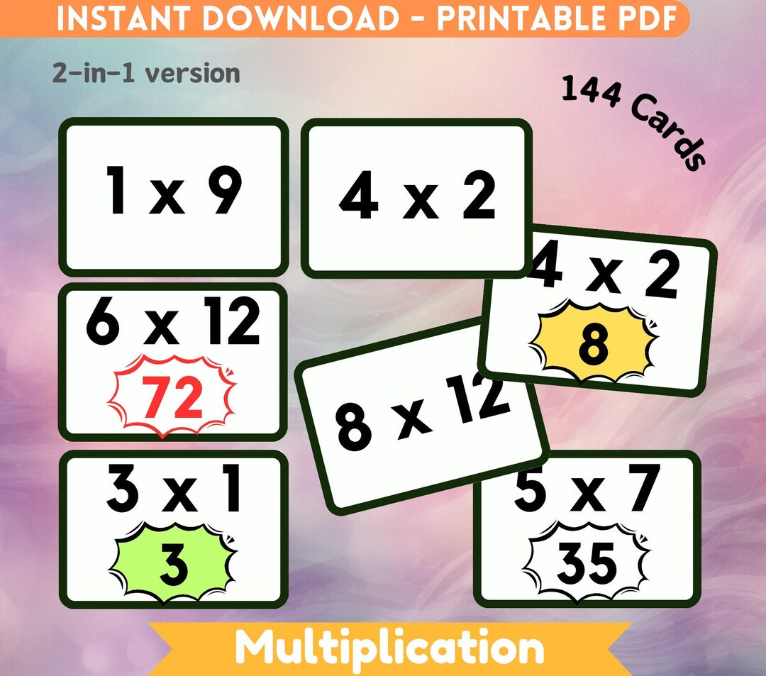 Multiplication Flash Card for Children Times Tables Flash Card ...