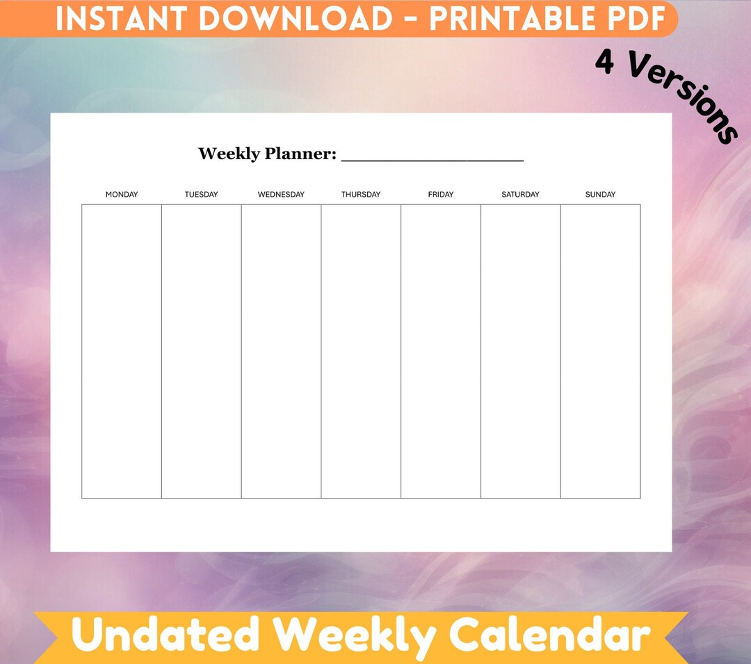 Weekly Planner Undated Printable Blank Weekly Calendar Fillable ...