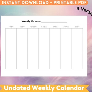 Weekly Planner Undated Printable Blank Weekly Calendar Fillable ...
