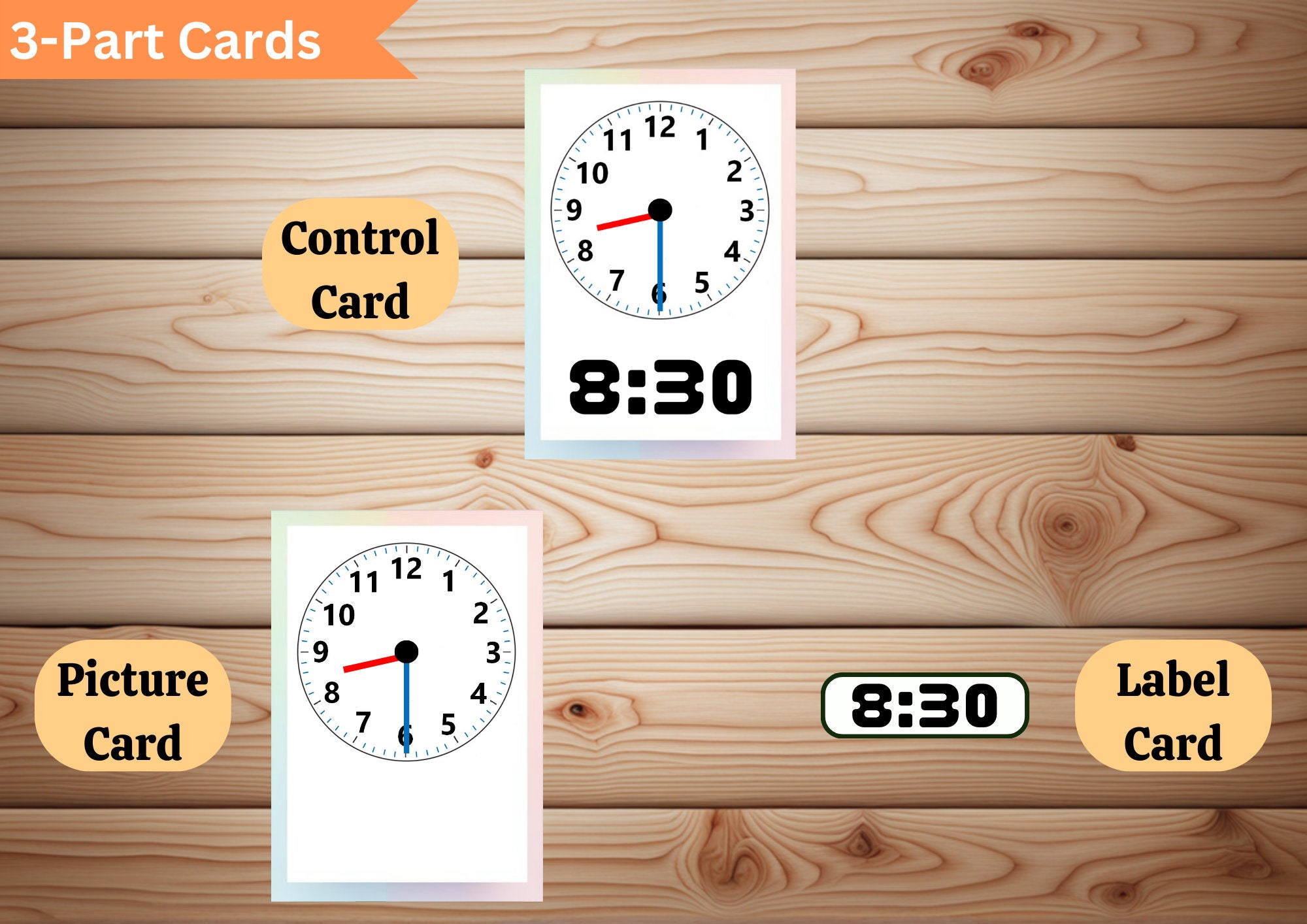 Time Telling Flashcard Hour Half Hour Clock Flash Card Printable