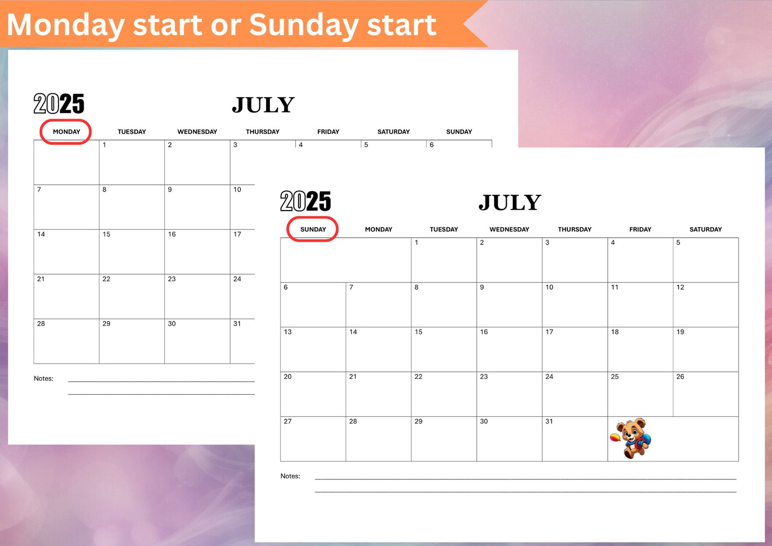 2025 Monthly Calendar Printable Teddy Monthly Planner 2025 Fillable ...
