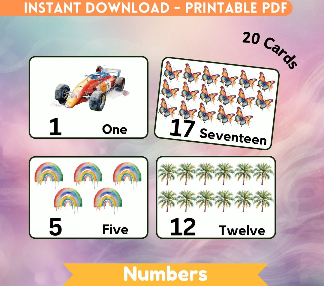 Printable English Number Flash Card Picture Count Card Homeschool ...