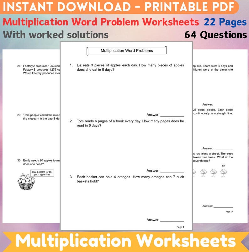 Printable Multiplication Word Problem Solving Practice Worksheets ...