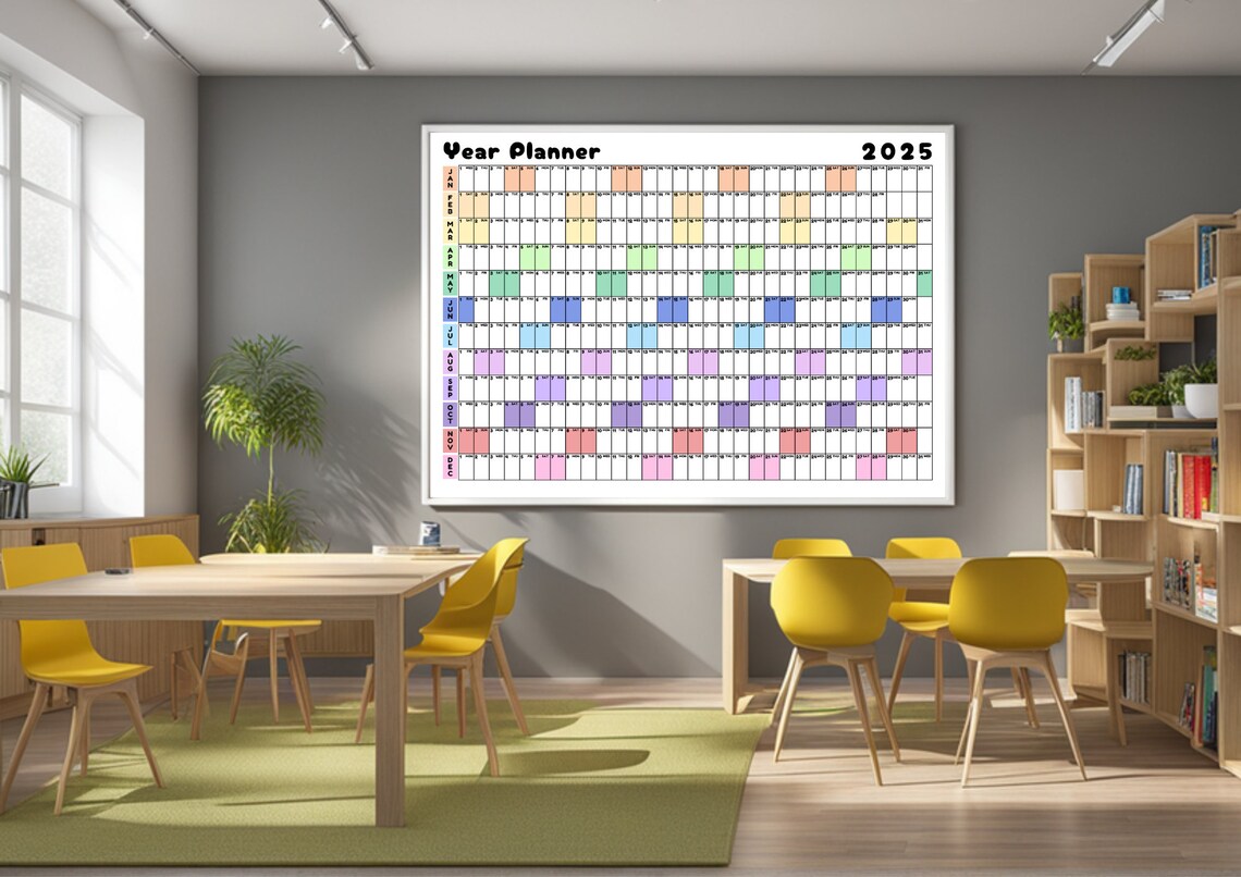 2025 Giant Wall Planner Printable 2025 Full Year Wall Calendar Rainbow ...