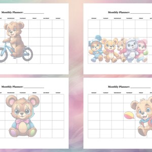 Monthly Calendar Undated Printable Blank Monthly Planner Teddy Fillable ...