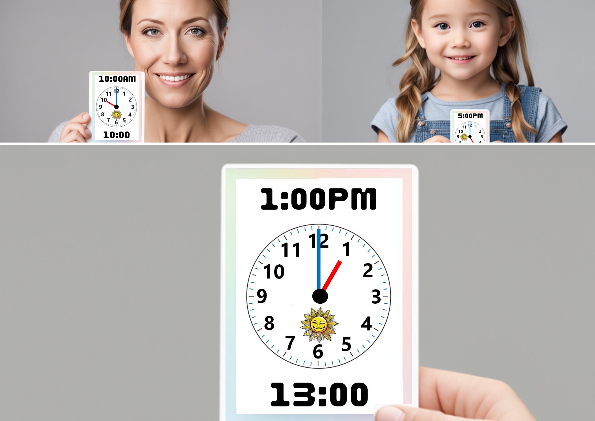 Telling Time Flash Card 24-hour Clock Flashcard Printable Homeschool ...