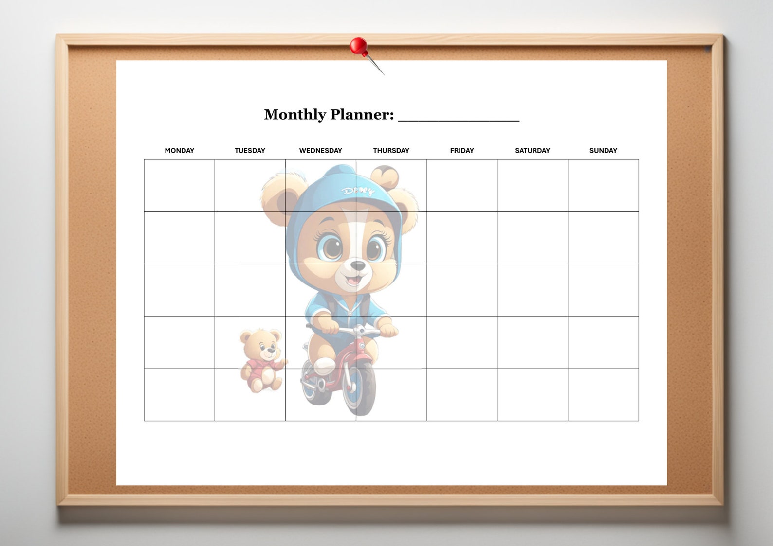 Monthly Calendar Undated Printable Blank Monthly Planner Teddy Fillable ...