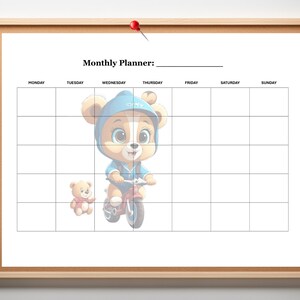Monthly Calendar Undated Printable Blank Monthly Planner Teddy Fillable ...