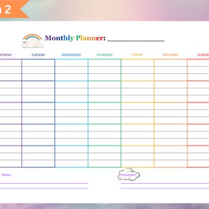 Undated Monthly Calendar Printable Blank Rainbow Monthly Planner ...