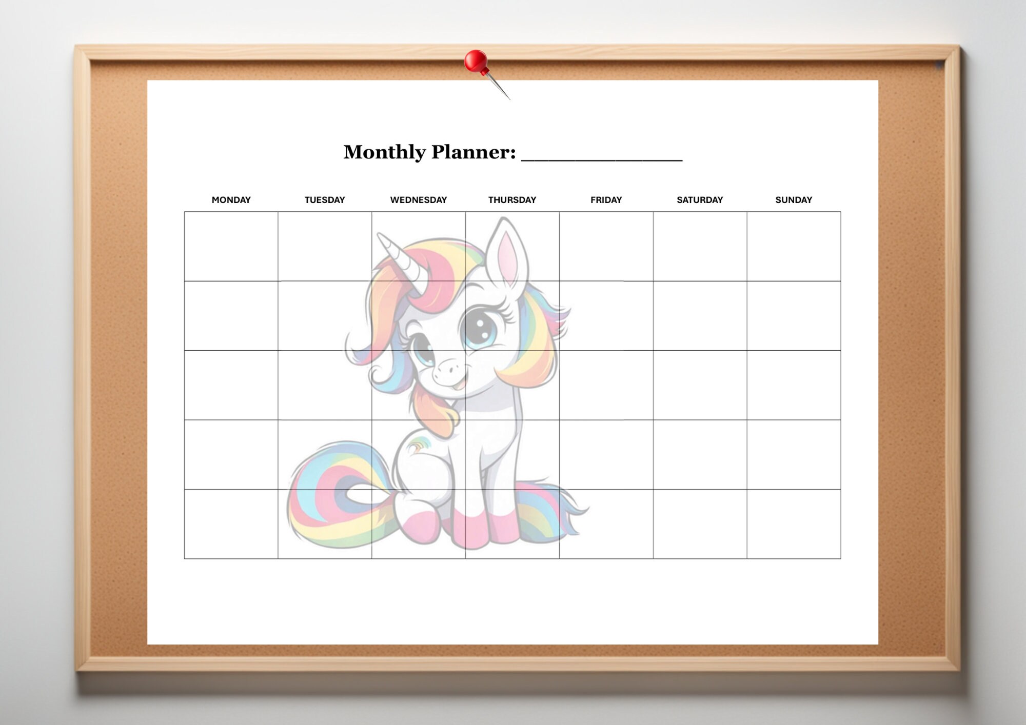 Blank Monthly Calendar Printable Undated Monthly Planner Unicorn ...