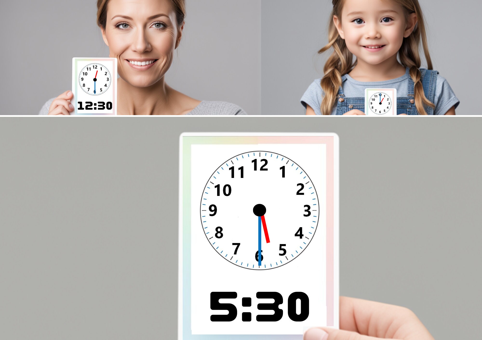 Time Telling Flashcard Hour Half-hour Clock Flash Card Printable ...
