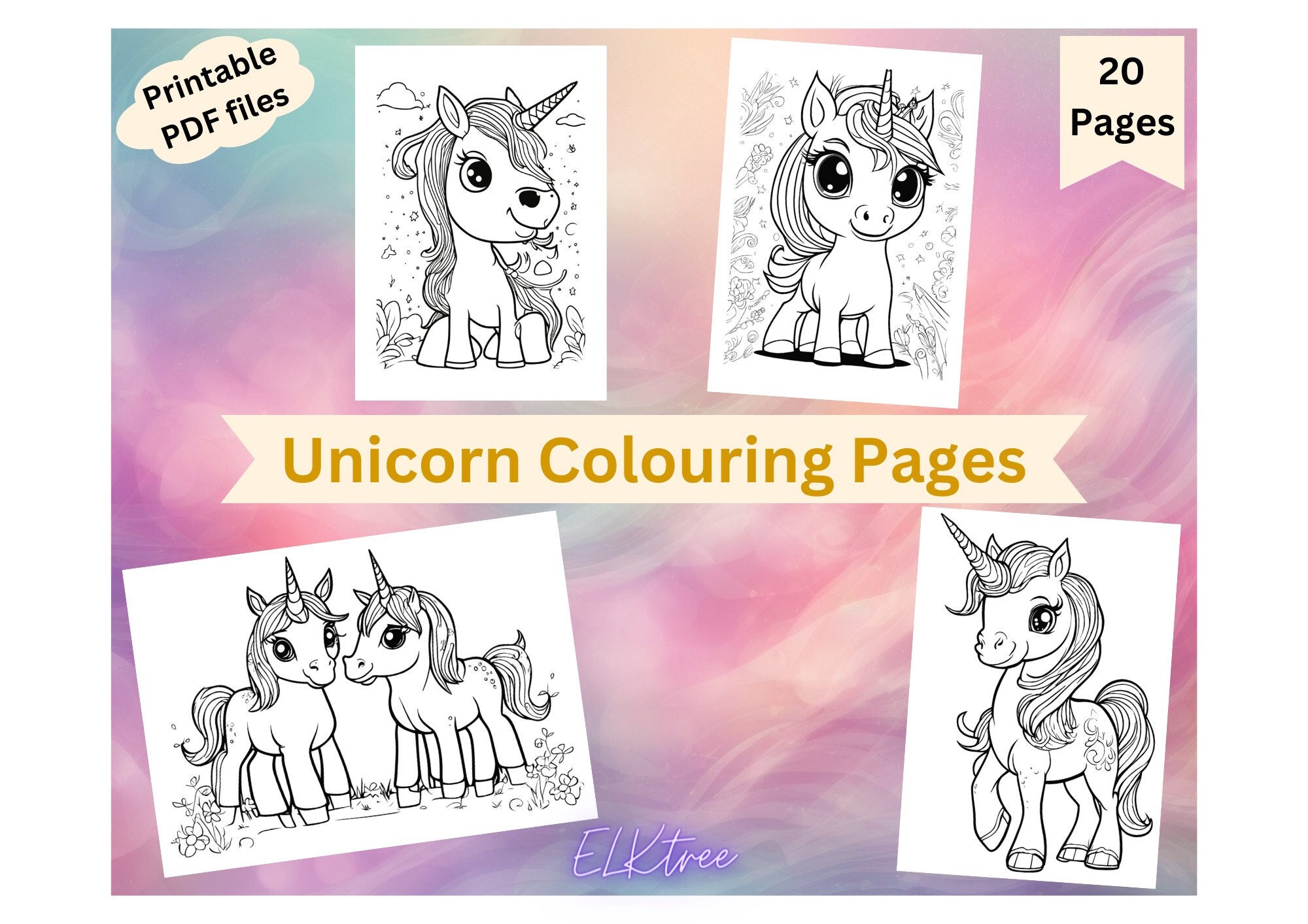 Kawaii Unicorn Coloring Page for Children Printable Cute Unicorn ...
