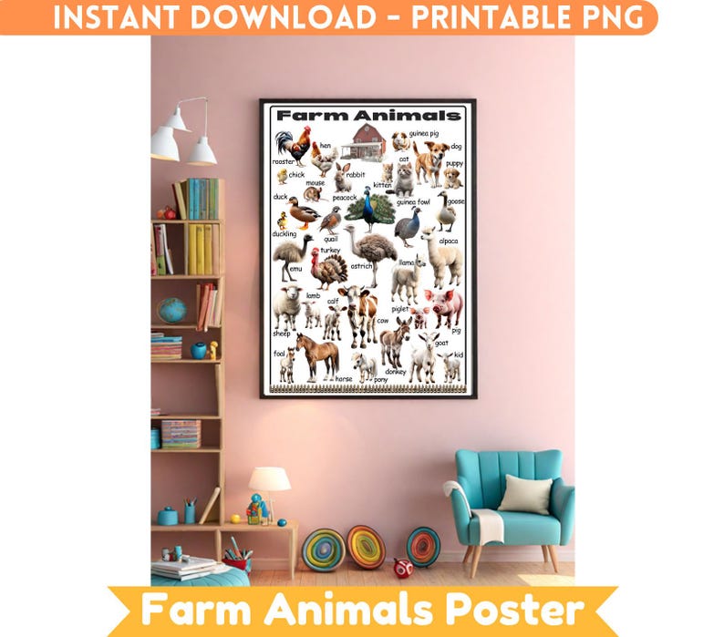 Farm Animal Poster Printable Barn Animal Educational Poster for ...