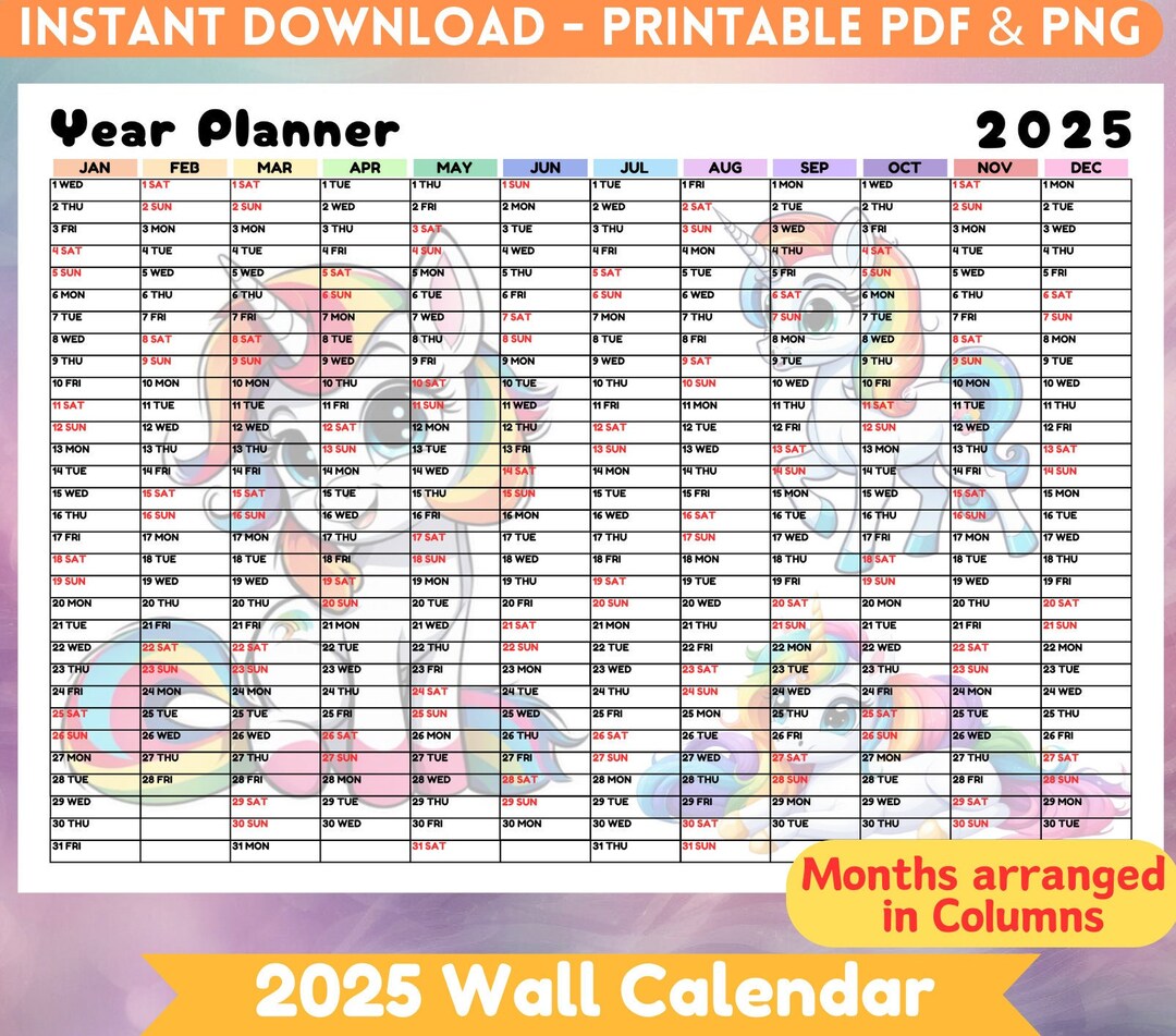 2025 Giant Wall Planner for Children Printable 2025 Calendar Full Year ...