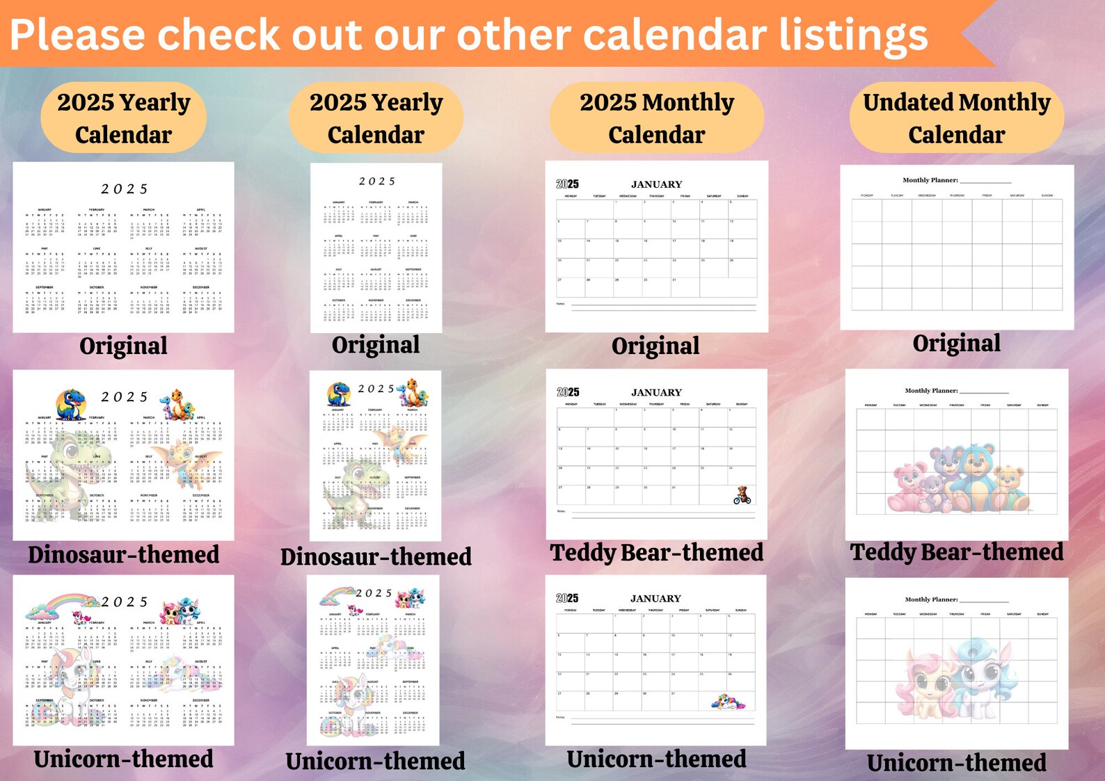 Undated Monthly Calendar Printable Blank Rainbow Monthly Planner ...