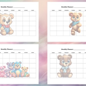 Monthly Calendar Undated Printable Blank Monthly Planner Teddy Fillable ...