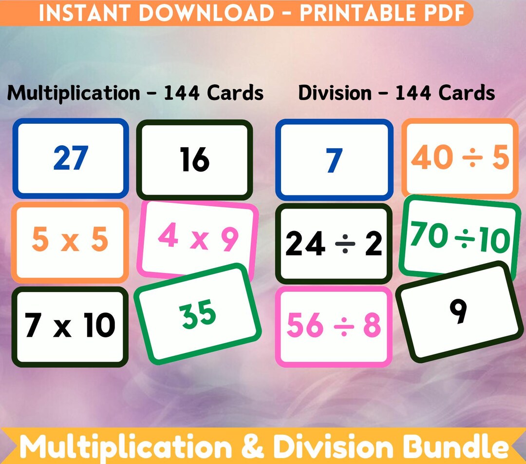 Multiplication Flash Card Printable Division Flash Card Homeschool ...