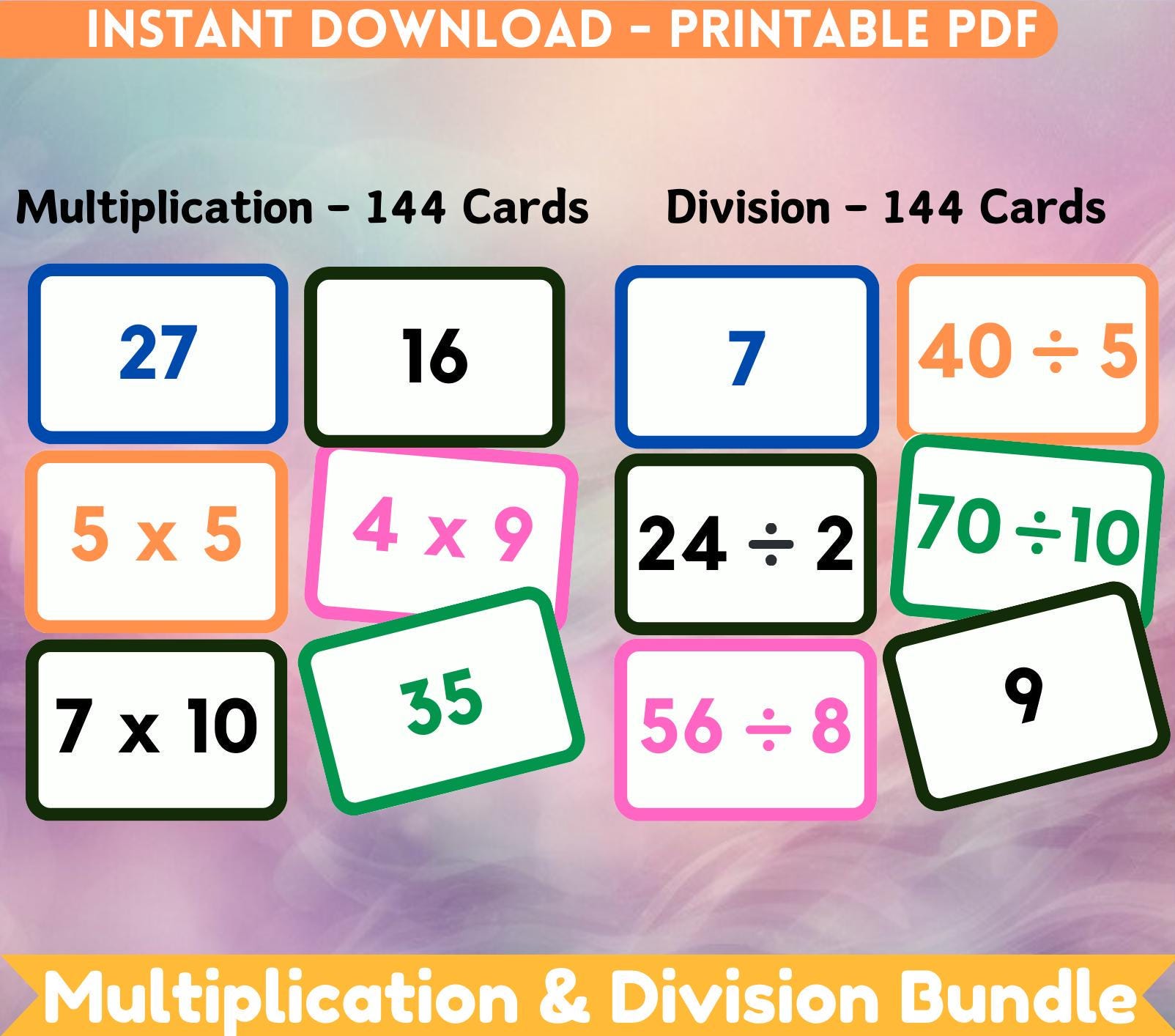 Multiplication Flash Card Printable Division Flash Card Homeschool ...