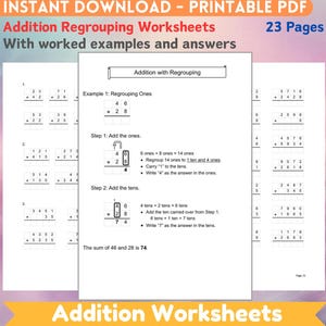 Regrouping Addition Worksheet Printable Practice Tutorial Summing ...