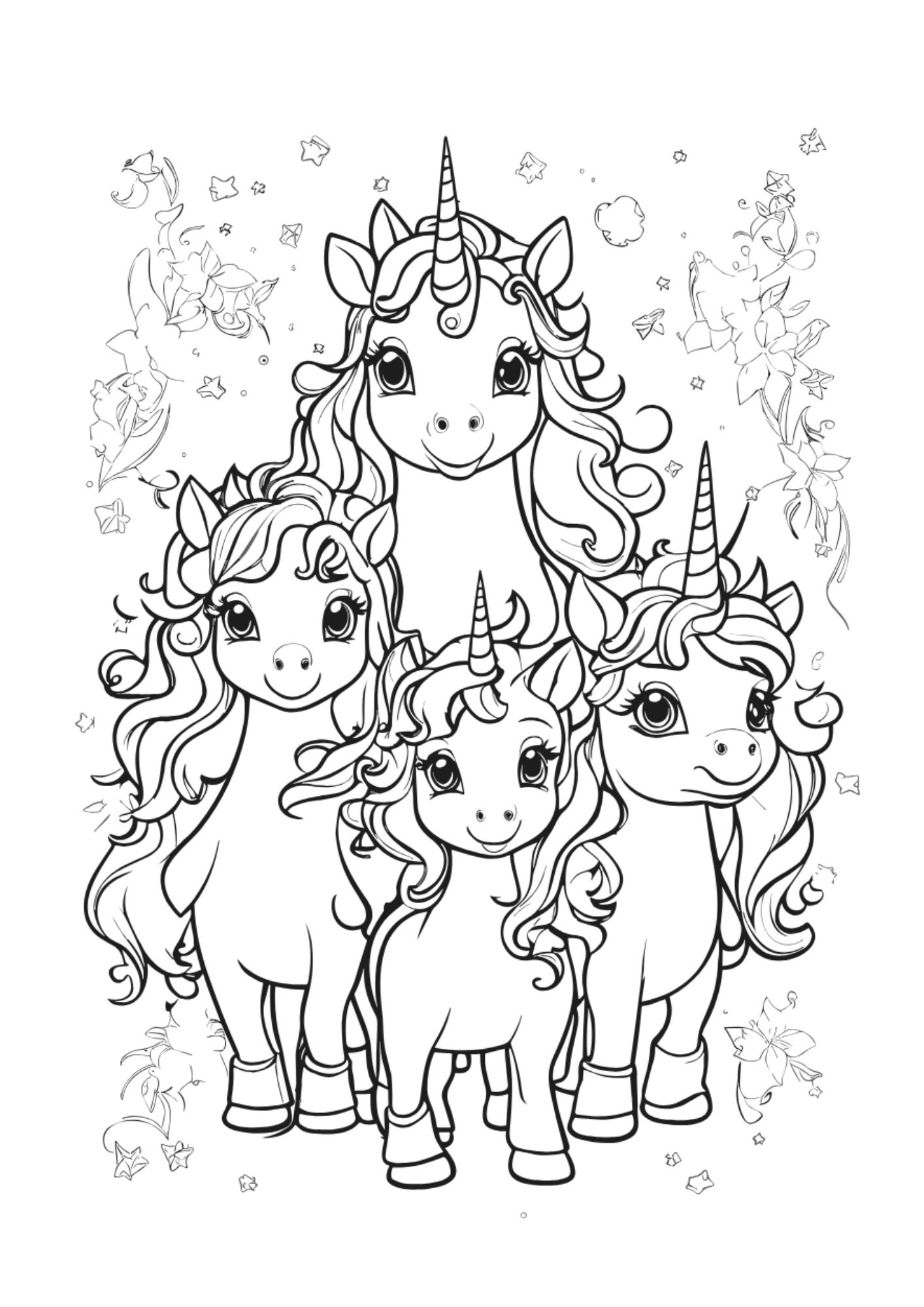 Kawaii Unicorn Coloring Page for Children Printable Cute Unicorn ...