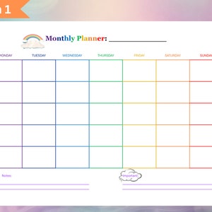 Undated Monthly Calendar Printable Blank Rainbow Monthly Planner ...