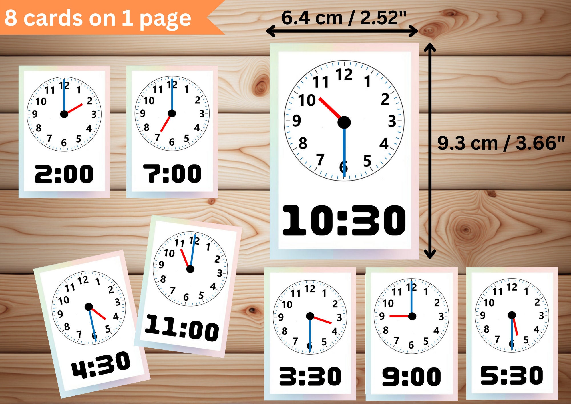 Time Telling Flashcard Hour Half-hour Clock Flash Card Printable ...