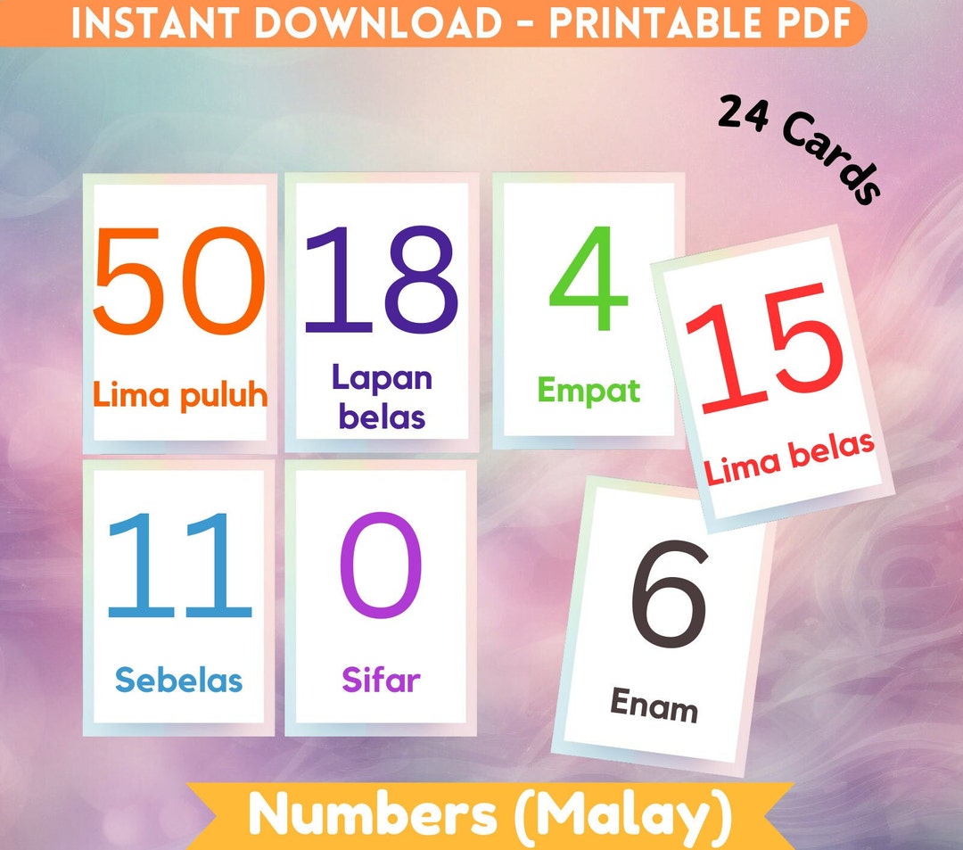 Malay Number Flashcard Homeschool Printable Malay Numeral Flash Card ...