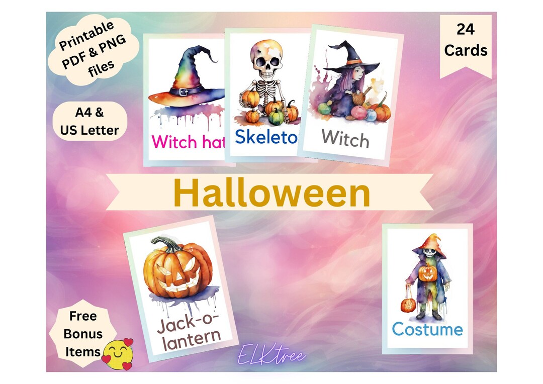 Halloween 24 Printable Flash Cards Montessori Cards - Etsy