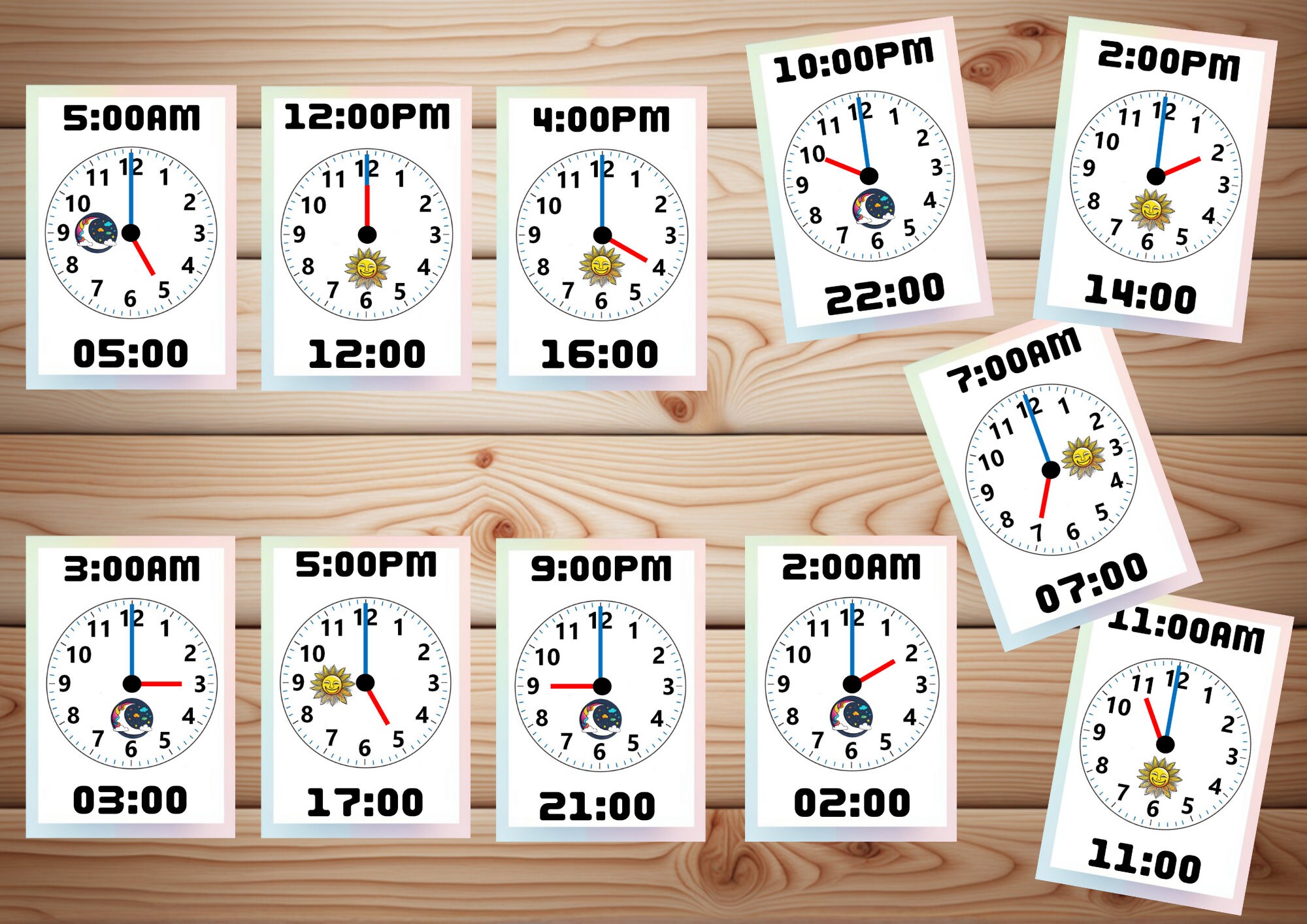 Telling Time Flash Card 24-hour Clock Flashcard Printable Homeschool ...