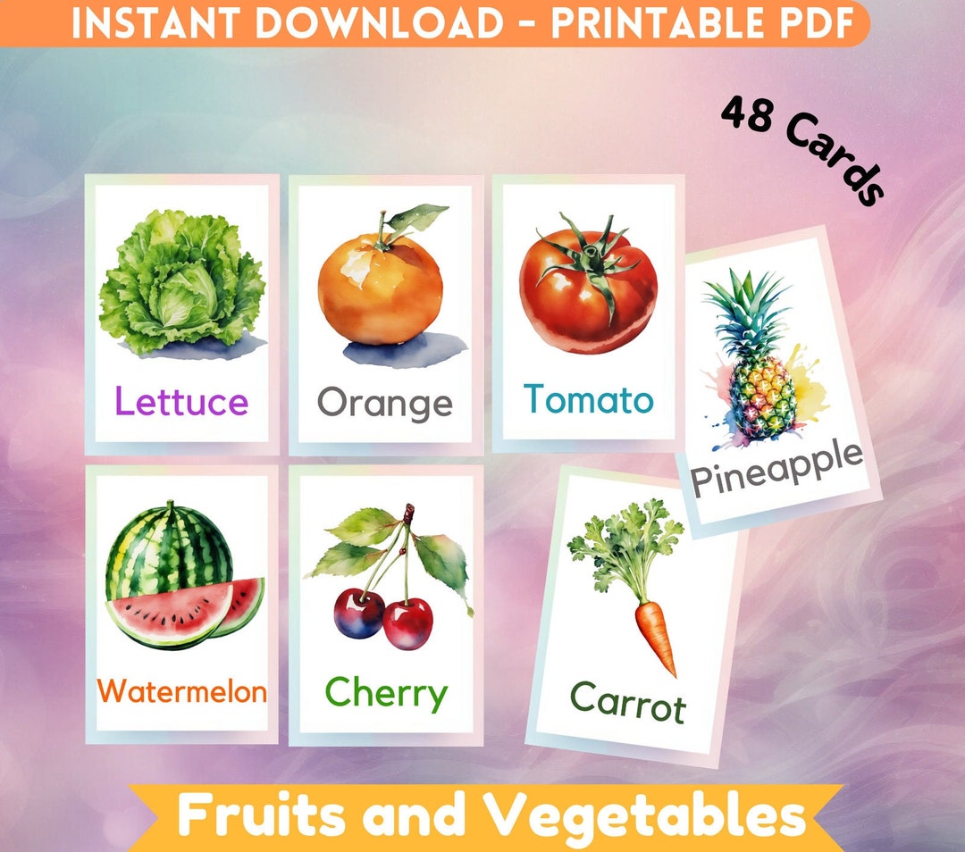 Fruit Flashcard Printable Vegetable Flash Card Homeschooling Montessori ...