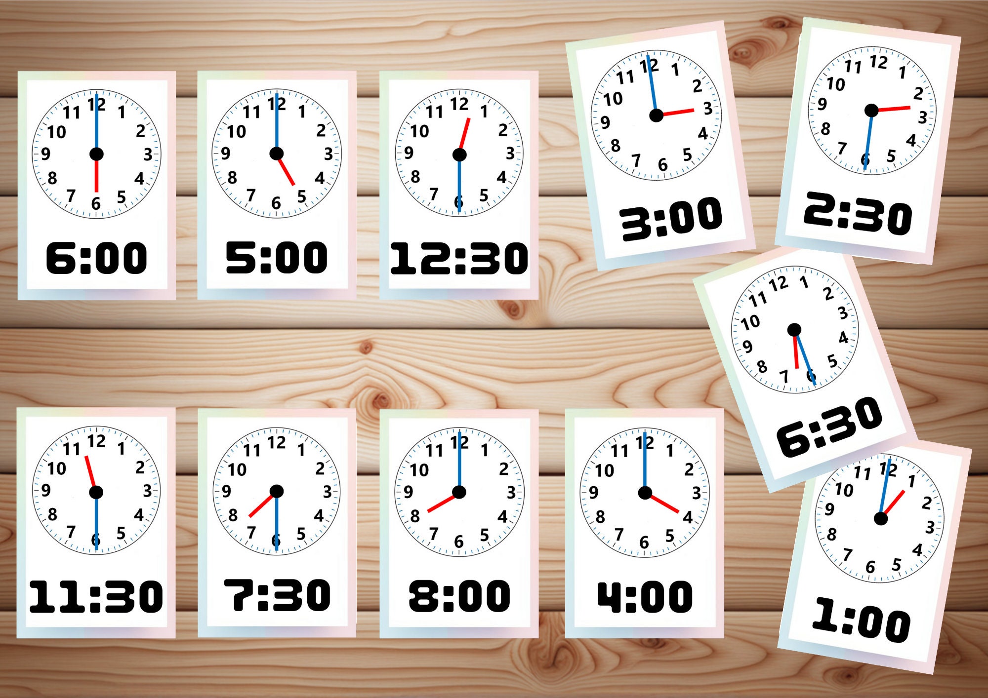 Time Telling Flashcard Hour Half-hour Clock Flash Card Printable ...