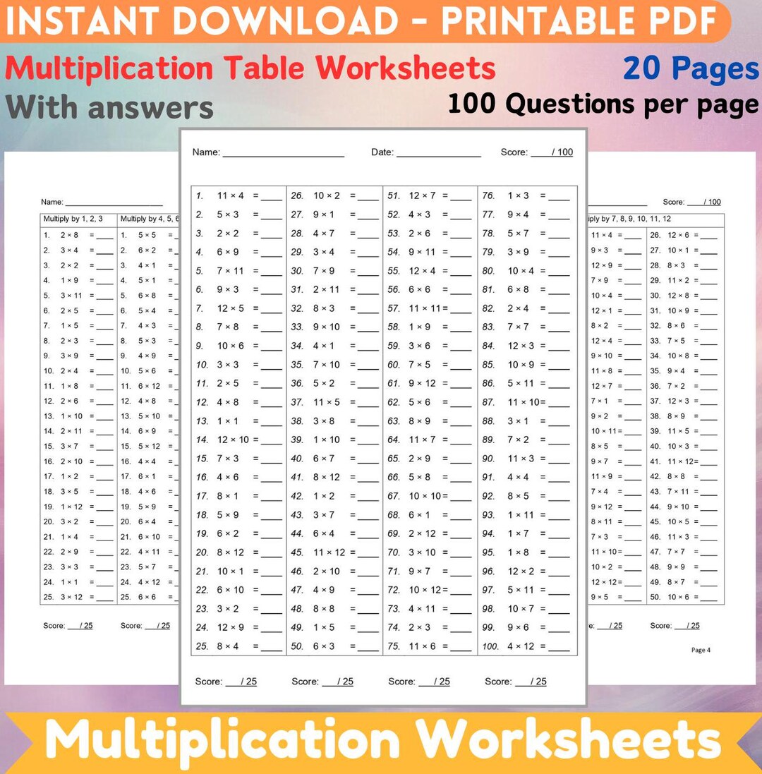 Printable Multiplication Revision Worksheet Tutorial Homeschooling ...
