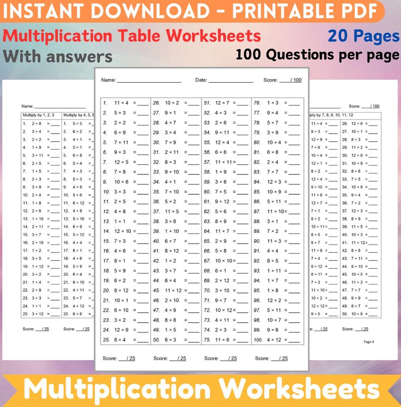 Printable Multiplication Revision Worksheet Tutorial Homeschooling ...