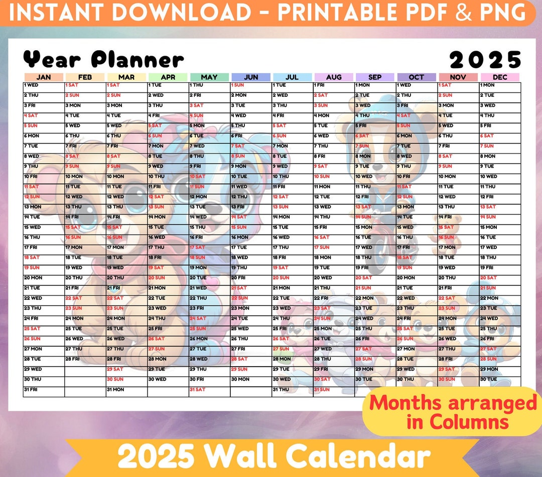 2025 Giant Wall Planner for Children Printable 2025 Calendar Full Year ...