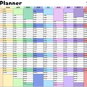 Large 2025 Wall Planner Printable 2025 Full Year Wall Calendar Rainbow ...