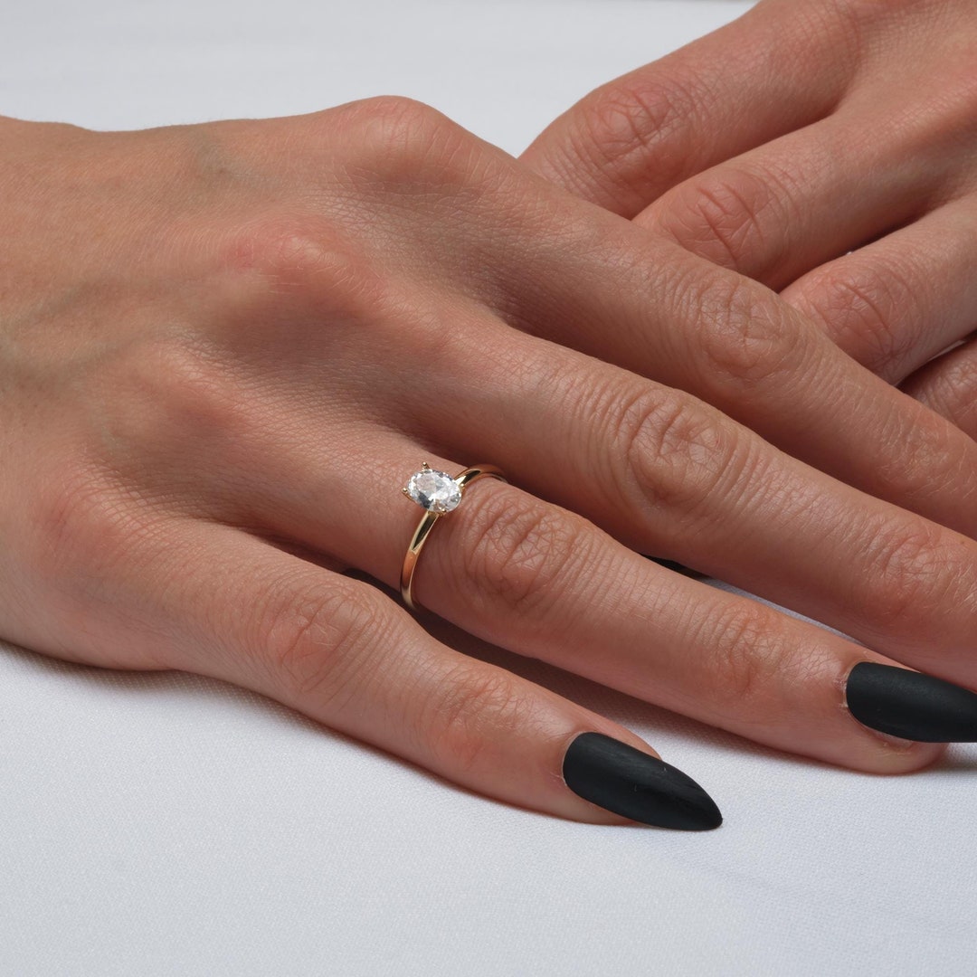 Gold Oval Solitaire Ring,oval Cut Ring,oval Engagement Ring,oval ...