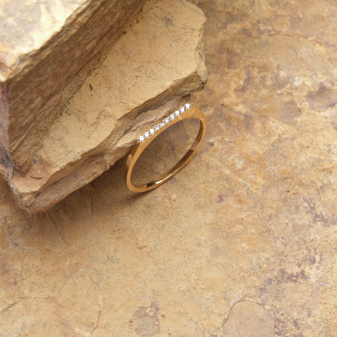 Stones Bar Ring,14k Solid Gold Ring,wedding Band,mininalist Stacking ...