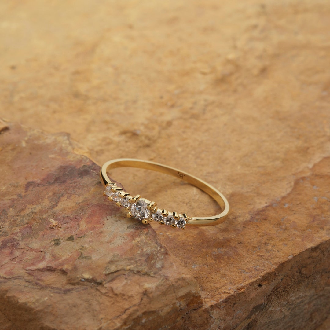 Single Stone Ring,tiny Solitaire Ring,stackable Solitaire Ring,gold ...