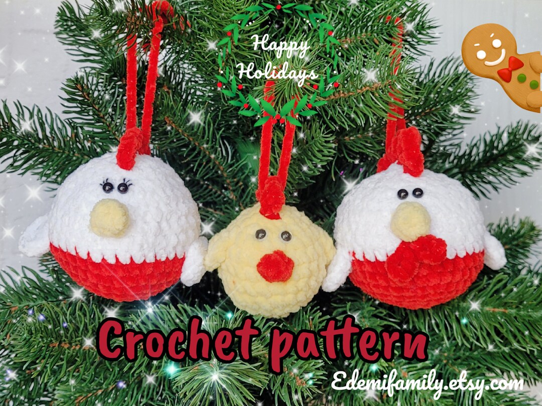 Crochet Pattern Chicken Family Rooster, Hen, Chick. Christmas Tree ...