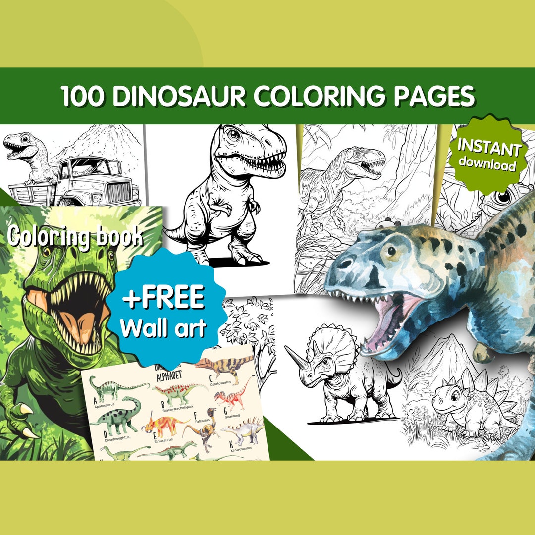 100 Dino Coloring Pages for Kids, Dinosaur Coloring Sheets, Printable ...
